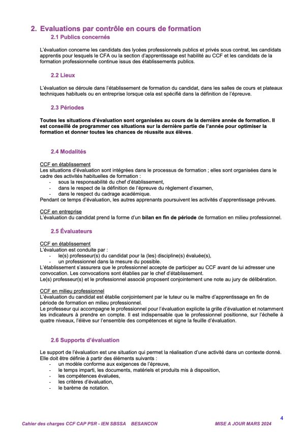 Nouveau cahier des charges CAP PSR – Sciences Biologiques et Sciences Sociales Appliquées